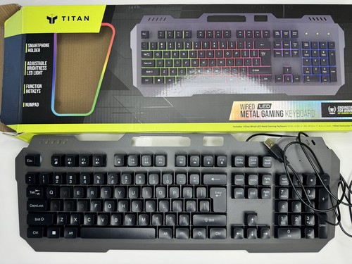 TITAN Wired LED Metal Gaming Keyboard w/Smartphone Holder #GAKB-0008 ...