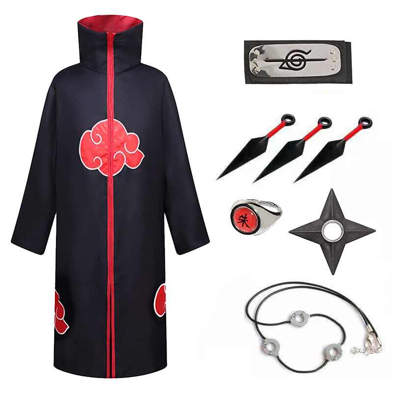 Naruto Akatsuki Cloak Robe Anime Costume Cosplay Itachi Outfit Headband ...