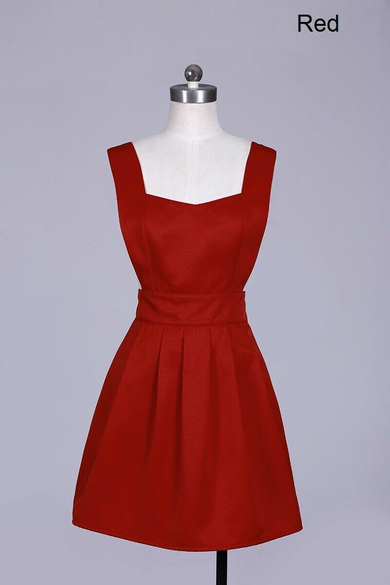 Lady Bib Apron Solid Pocketed Pleated Waitress Uniform Home Workwear ...