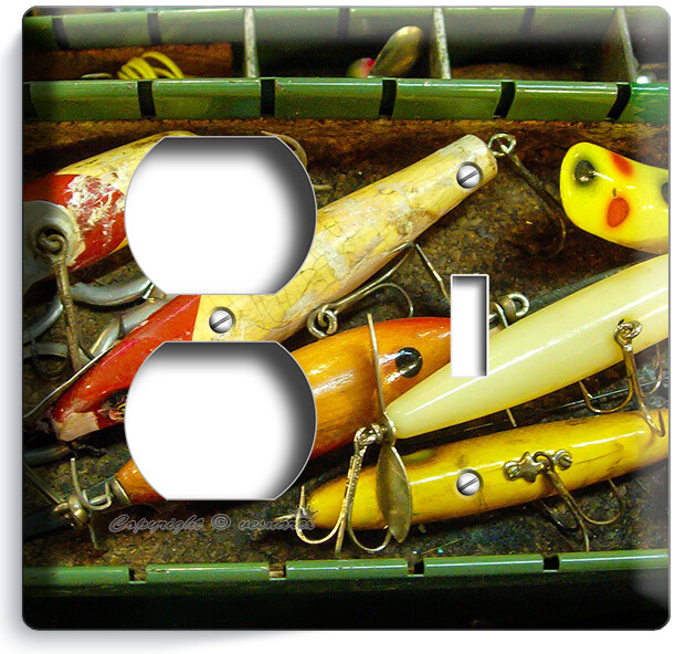 VINTAGE FISHERMAN FISHING TACKLE LURE GEAR BOX LIGHT SWITCH OUTLET ...