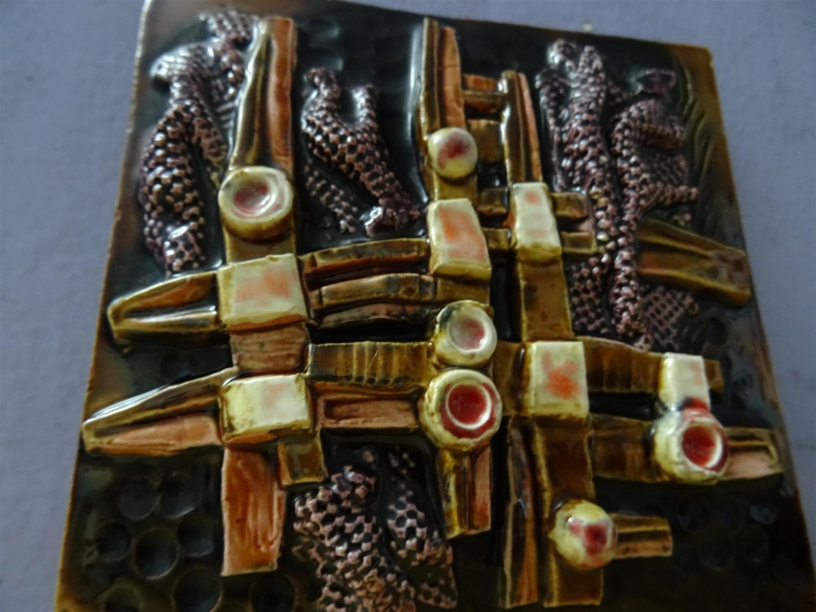 VTG Signed BY GOFER Israel Ceramic Art Deco Hand Made Wall Plaque Tile ...