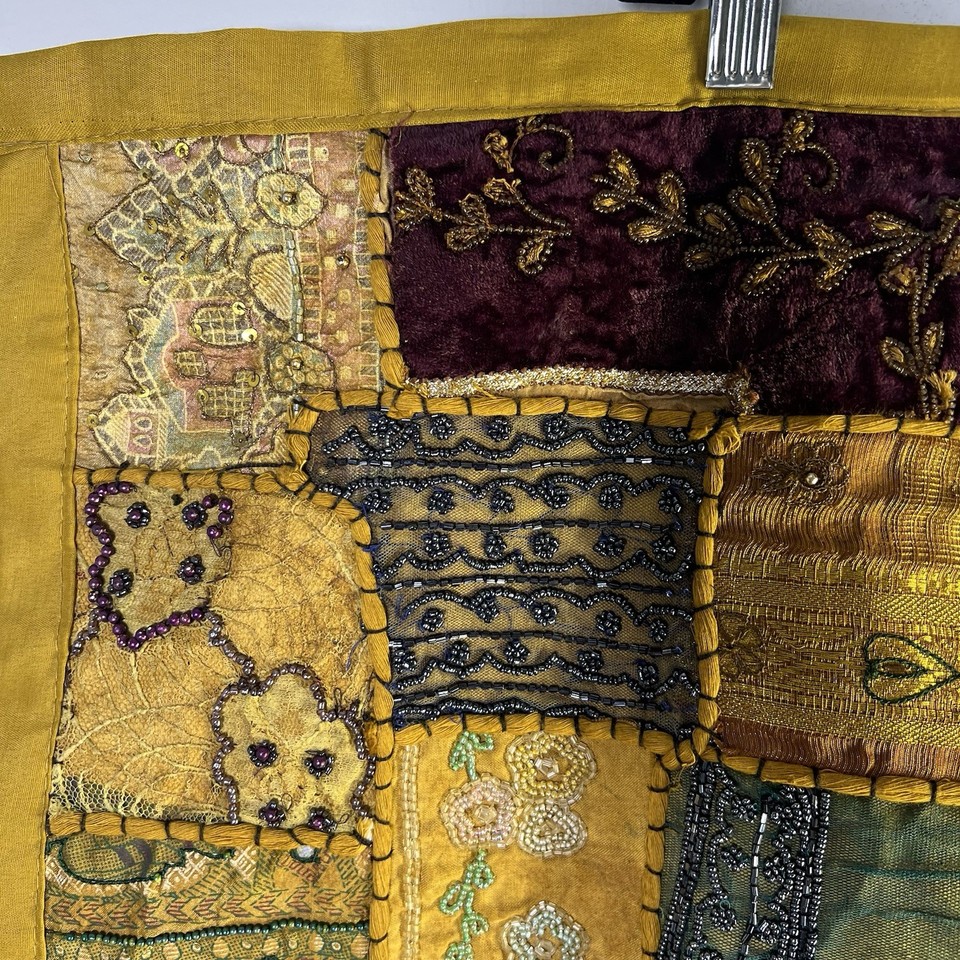 India Heavy Beaded Hand Embroidery Wall Hanging Zari Patchwork Tapestry ...