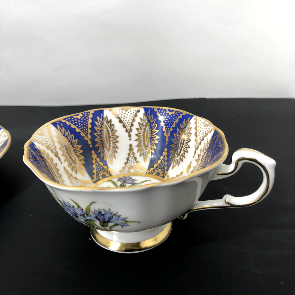 Vtg Paragon bone china tea cup & saucer blue gold Cornflower pattern | eBay