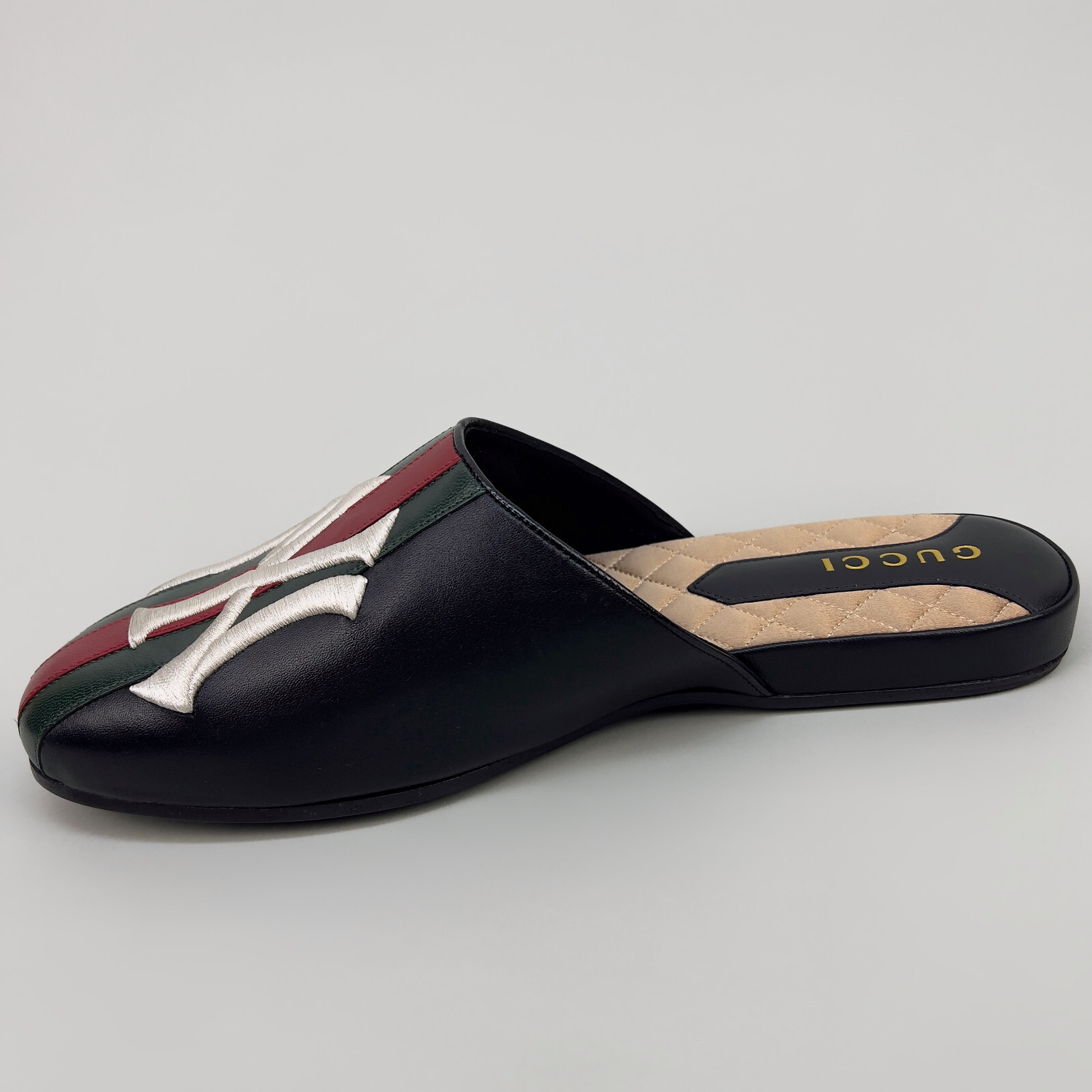 New GUCCI NY Yankees Web mule black leather 4.5 G or 8.5 US 38.5 EUR ...