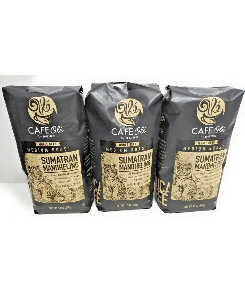 HEB Cafe Ole Coffee WHOLE BEAN Sumatran Mandheling, 12-Ounce Bags 3 Pack | eBay