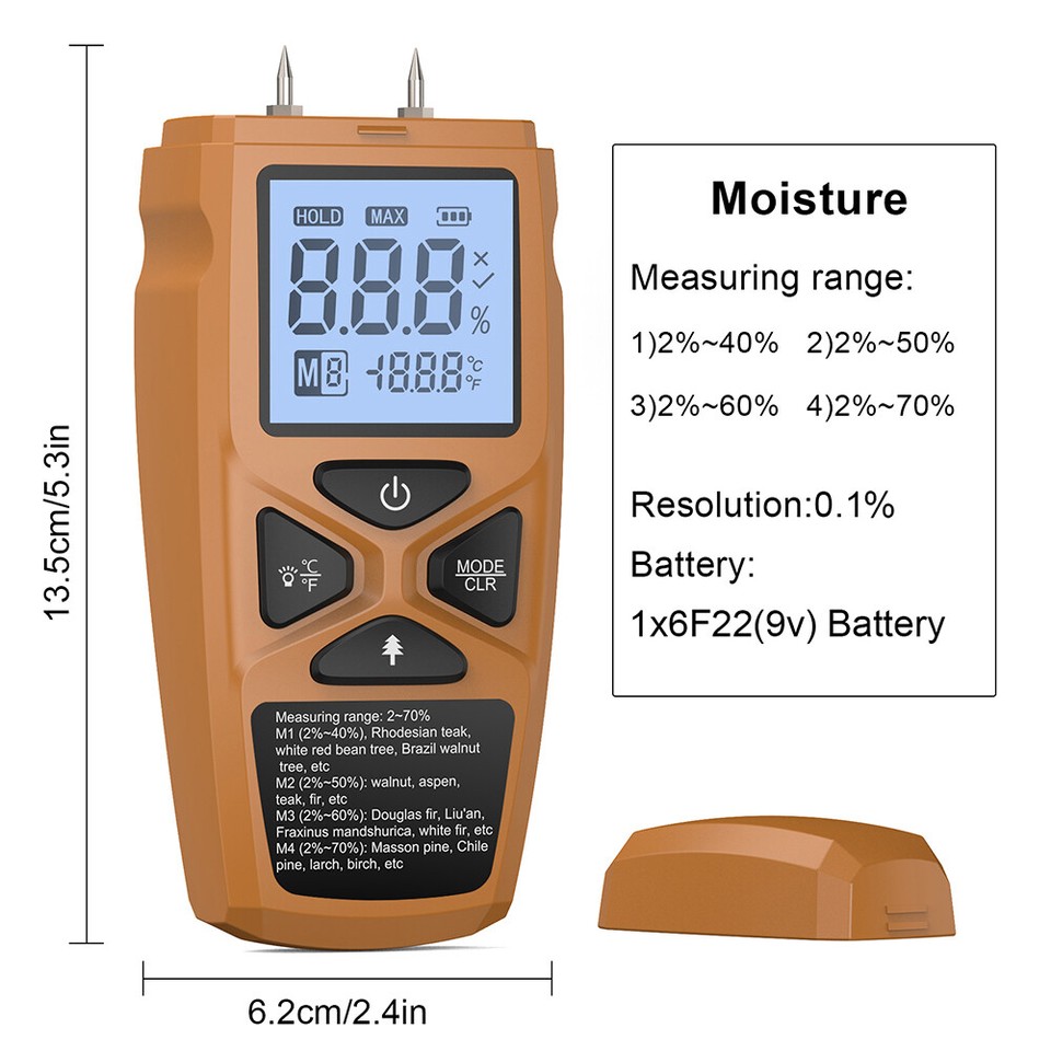 Digital Moisture Meter Pin Type Water Leak Detector LCD Display ...