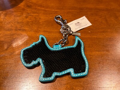 NWT COACH Black Sequins/Blue Leather Scottie DOG CHARM/ Keychain/Key ...