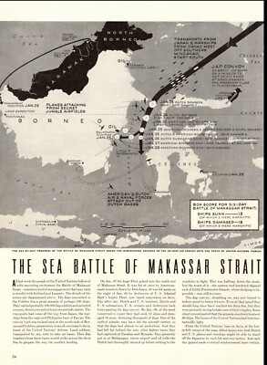 1942 WW2 article SEA BATTLE OF MAKASSAR STRAIT Map 041519 | eBay