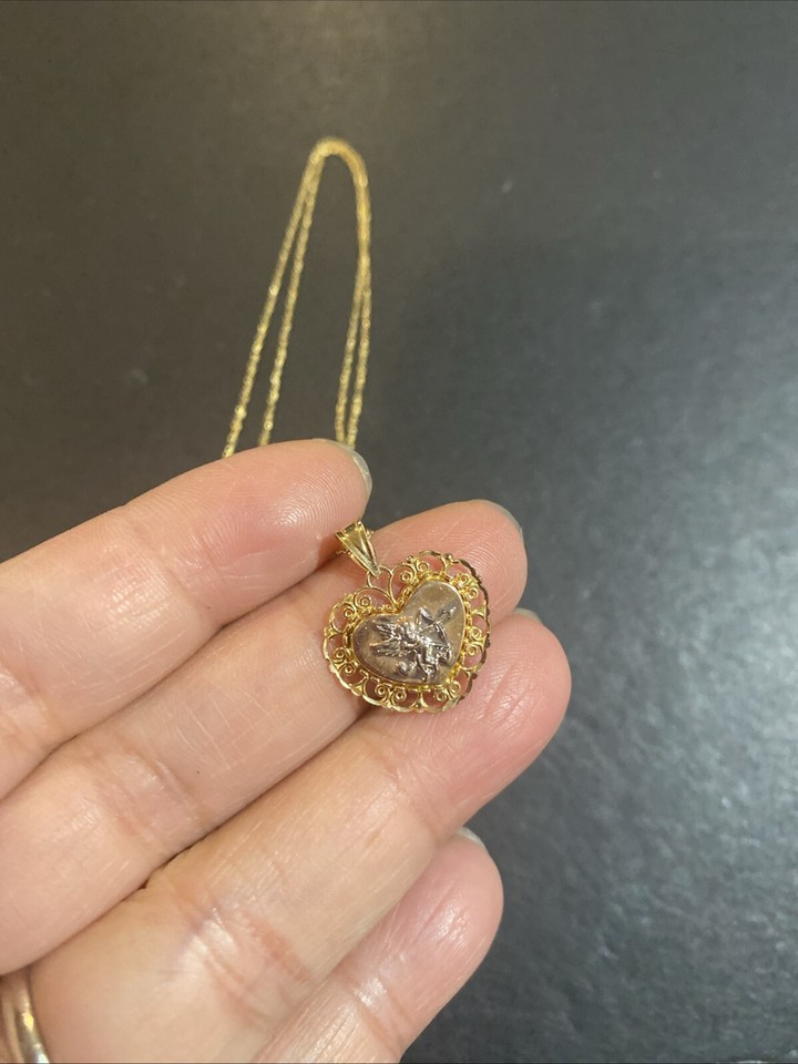 14k Tri-Color Gold Michael Anthony Cupid Heart Filigree With 14k Chain ...