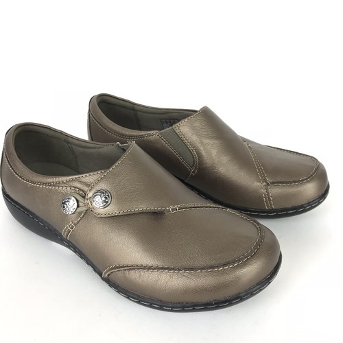 Clarks Pewter Ashland Lane Leather Slip On Shoes | eBay