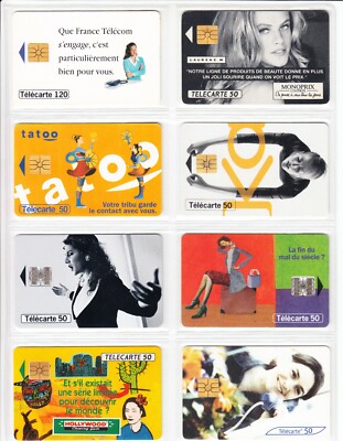 8 PHONE CARD SET / TELECARTE .. FRANCE PACK 3 FILLE SEXY GIRL TOPIC ...