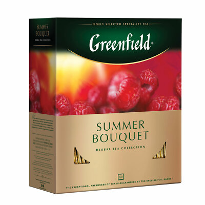 GREENFIELD SUMMER BOUQUET HERBAL TEA 100 BAGS Foil Sachet Made Russia ...