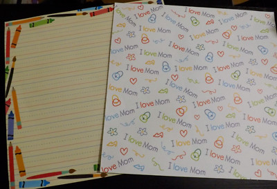 2 NEW 12x12 scrapbooking paper I LOVE MOM CRAYONS KIDS HANDWRITING ...