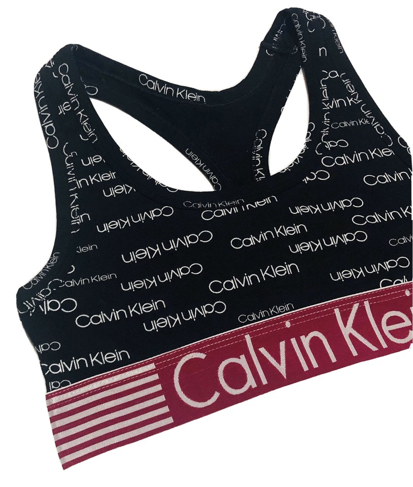Calvin Klein Women's Racerback Logo Print Bras In Black Size S | eBay UK