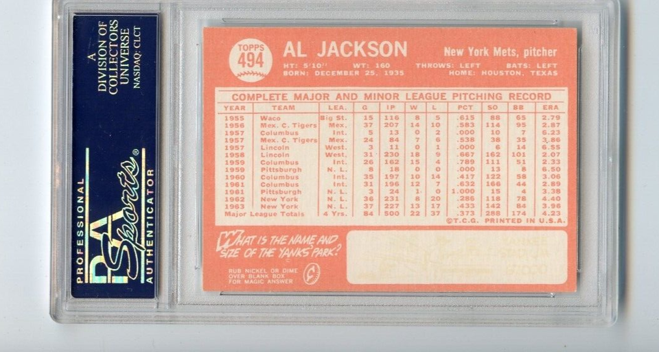 1964 Topps Al Jackson New York Mets #494 HI 🚀 🚀💥 PSA Graded 7 | eBay
