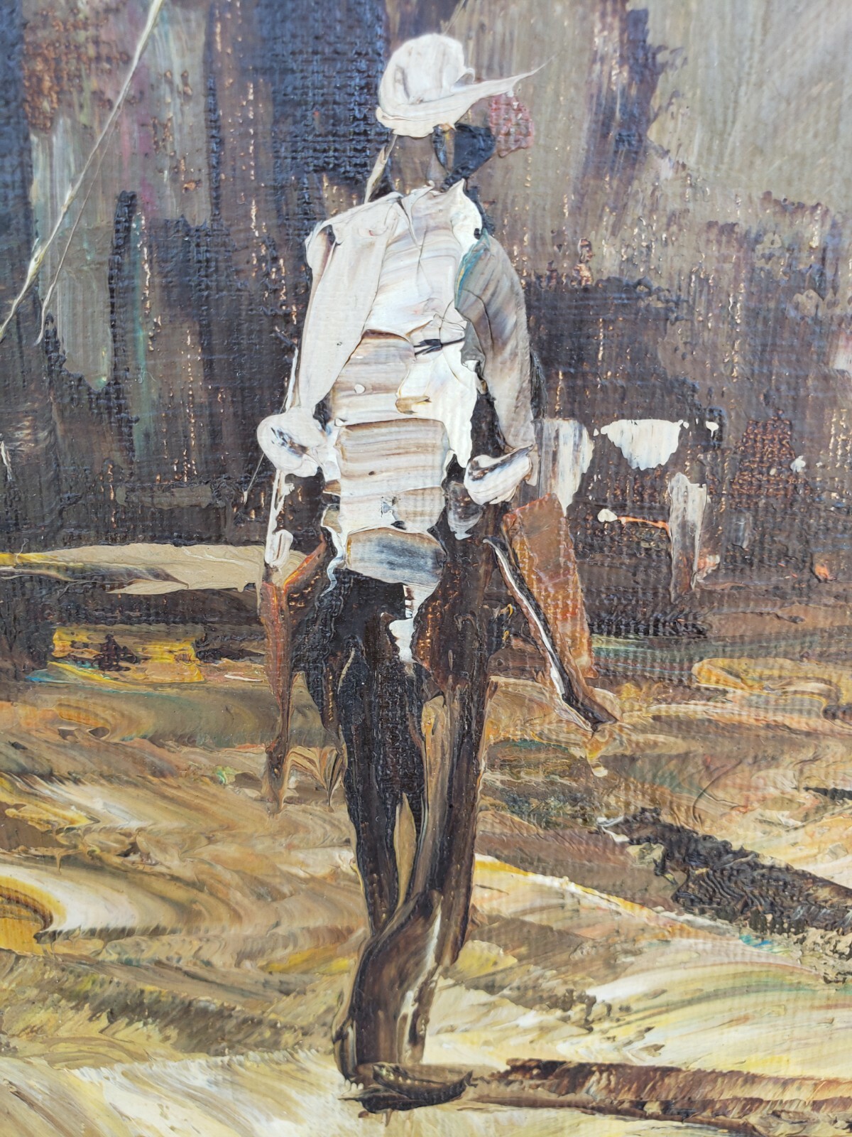 Vintage P Stirrat 36x24" Oil Painting of Fishing Boats Dock Harbor ...