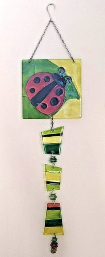 Glass Lady Bug Cascading Suncatcher Wind Chime Stained Glass Art Garden ...