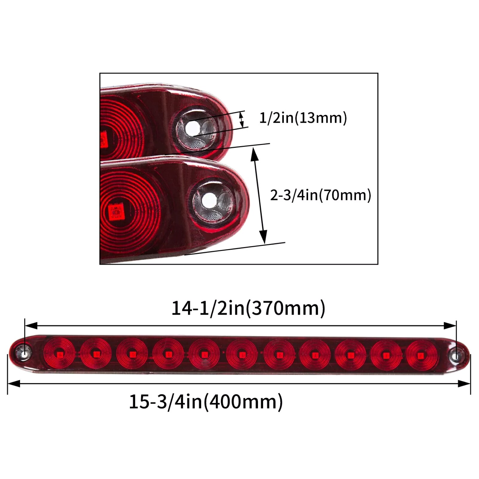 2PCS 16" 11 LED Red Truck Trailer Light Bar Stop Turn Tail Brake Light ...