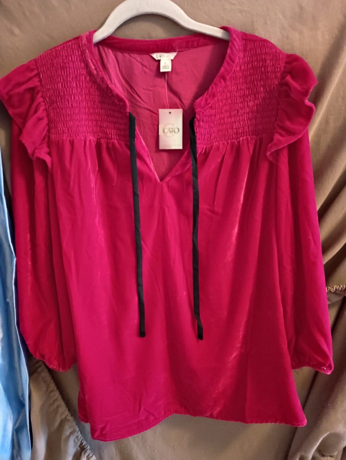 Cato's Womans Velvet Size Large Red Ruffle Top | eBay