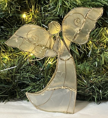 Vintage Capiz Shell and Gold Wire Angel & Instrument Christmas Ornament ...