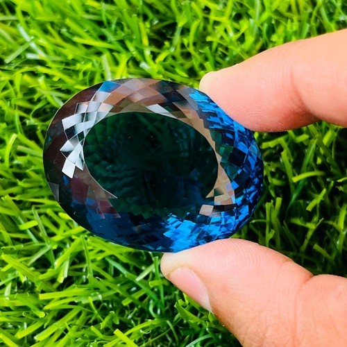 60 Ct Huge London Blue Topaz Oval Cut Certified Gemstone Rare Deep Blue ...