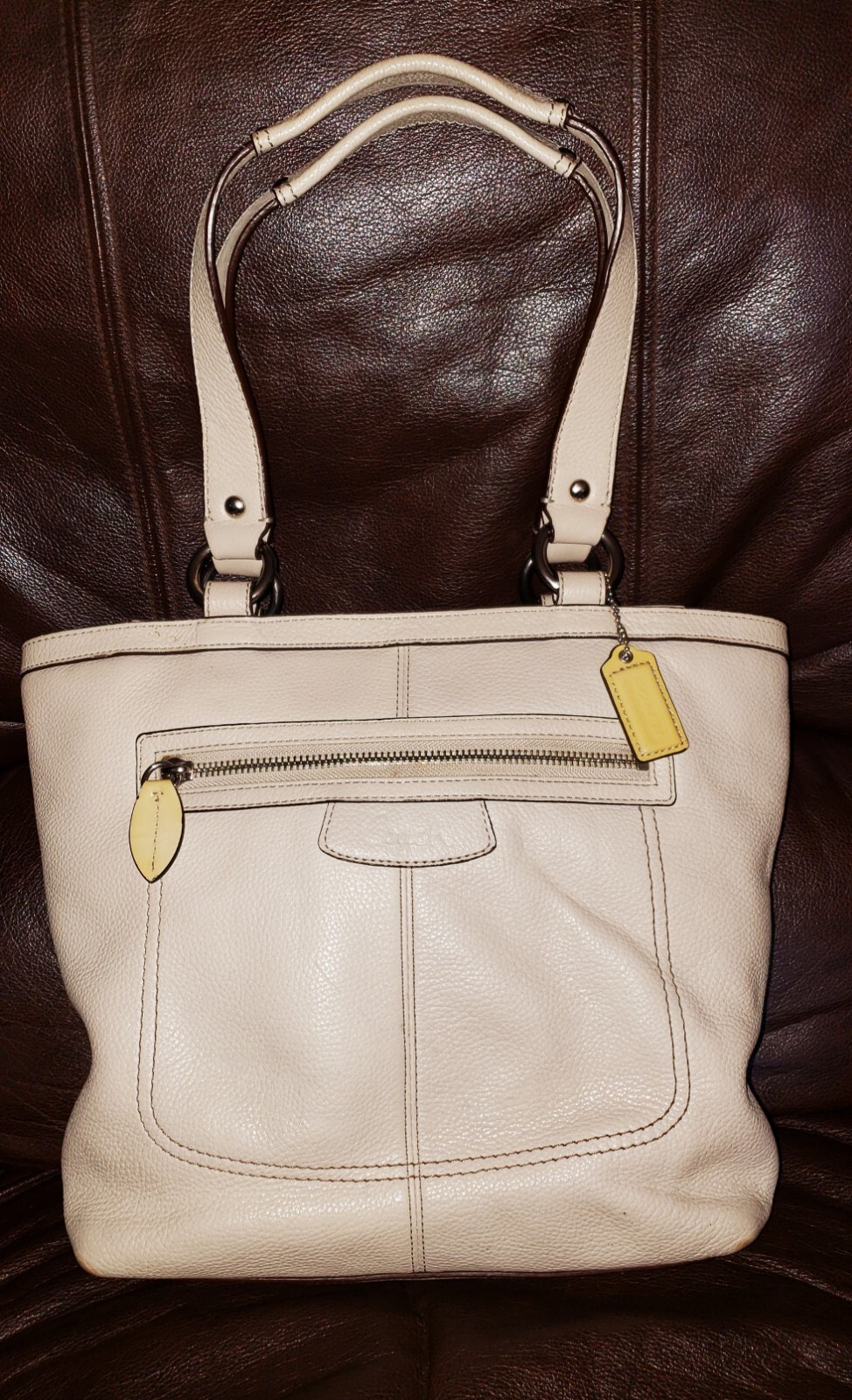 COACH VINTAGE C1063-F14683 IVORY PEBBLE LEATHER PINK LINING CLASSIC ...