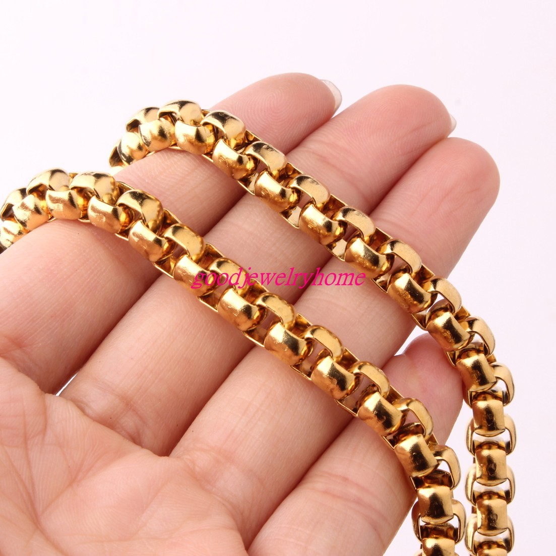 2/3/4/5/7MM Gold Plated Stainless Steel Rolo Box Chains Necklace Bangle ...