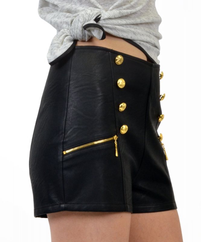 Ladies Potters Pot High Waisted Leather Shorts W Eight Golden Buttons ...