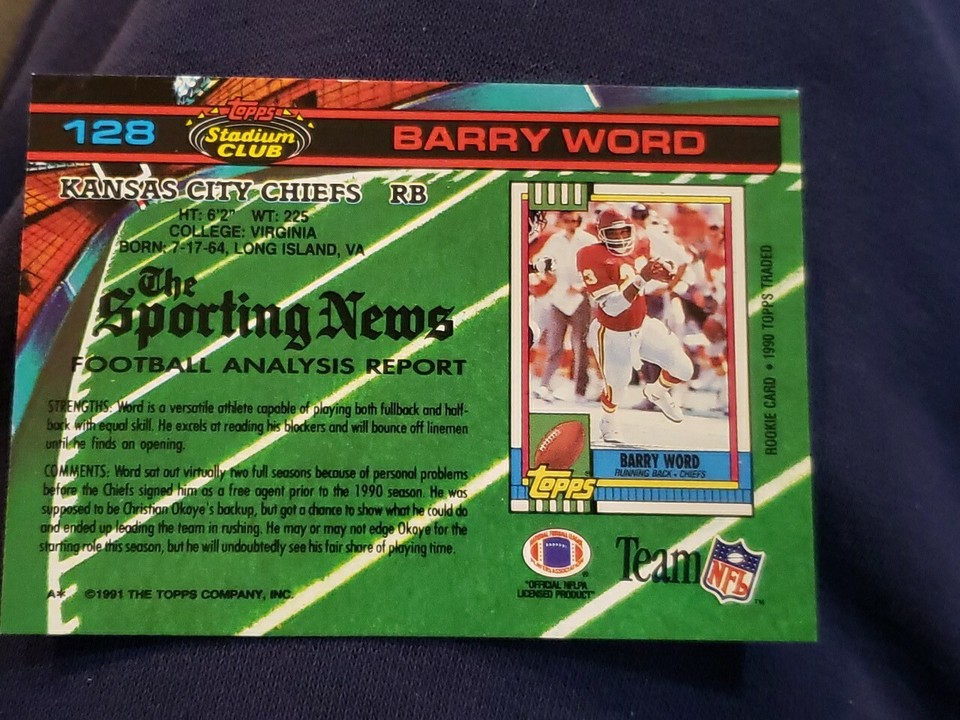 1991 Topps Stadium Club #128 BARRY WORD Kansas City Chiefs | eBay