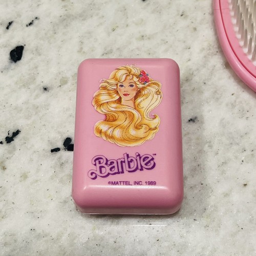 Vtg Barbie vanity set 1990 Barbie Brush Mirror 1989 Travel Toothbrush ...