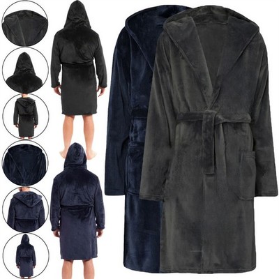 Ex-M&S Mens Dressing Gown Hooded Snuggly Luxury Thermal Fluffy Soft ...