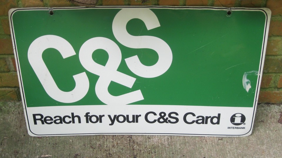 C&S BANK 1970'S INTERBANK CREDIT CARD DOUBLE SIDED METAL SIGN ATLANTA ...