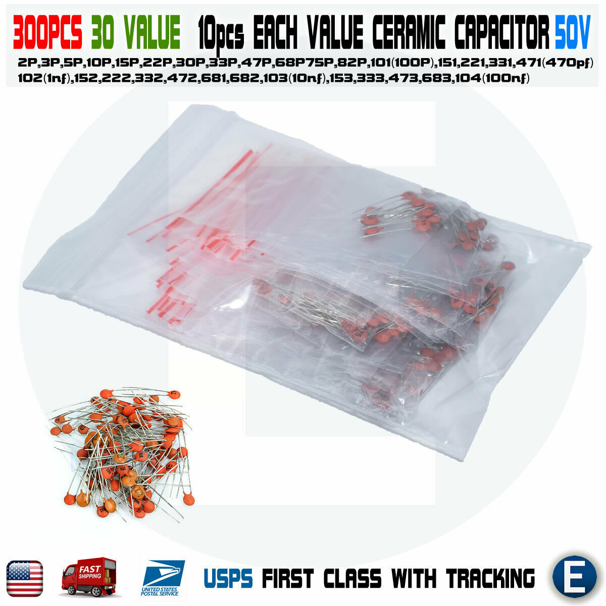 30 value 300pcs 50V Monolithic Ceramic Chip Mono Capacitor Assortment ...