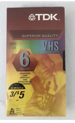 2 Pack TDK Blank VHS Tapes Superior Quality T-120 6 Hours EP New Sealed ...