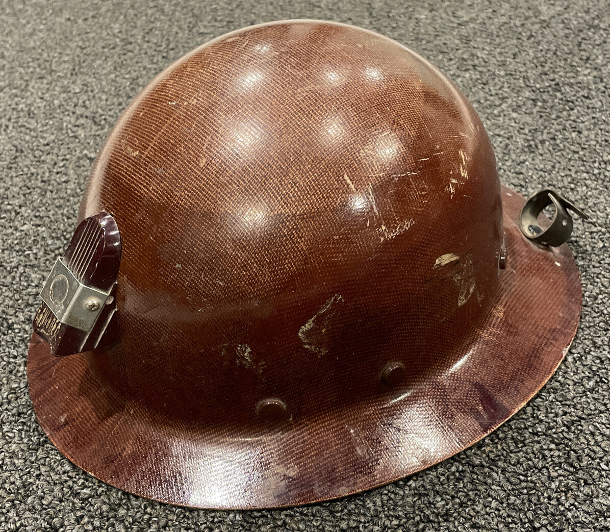 Vtg MSA Skullgard Safety Helmet; Sz 7 1/8 Full Brim, lamp bracket, Cord ...