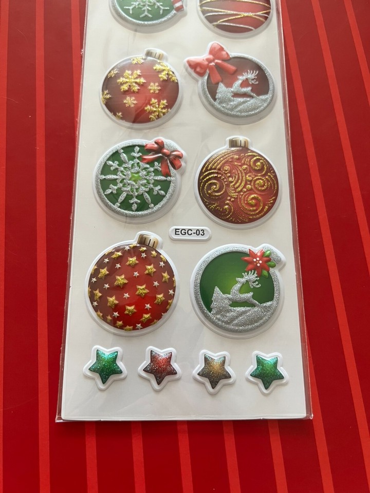 NEW CHRISTMAS ORNAMENTS & STARS PUFFY POP-UP GLITTER STICKERS - FREE SHIPPING | eBay