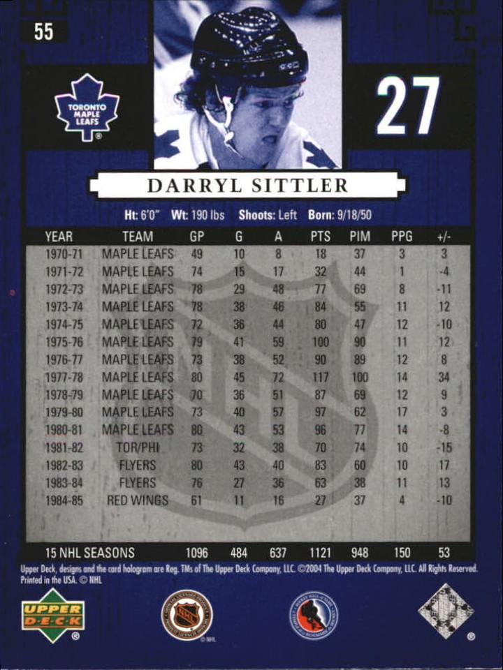 2004-05 UD Legends Classics #55 Darryl Sittler - NM-MT | eBay