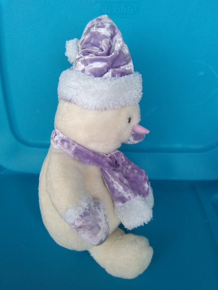 Snowman Plush Soft Sparkles White Purple Hat Nose Snowflake on Toe ...