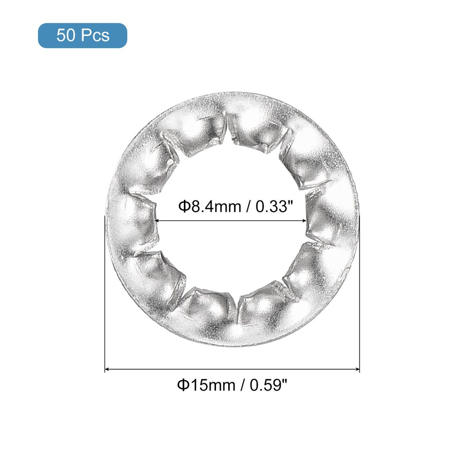 M8 50Pcs Internal Tooth Star Lock Washers, 304 Stainless Steel Fastener ...
