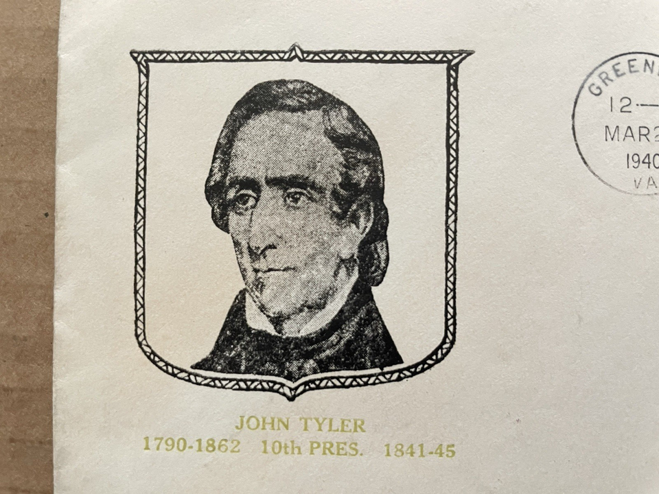 Vintage First Day Cover 1940 PRESIDENT John Tyler Greenway VA #125 | eBay