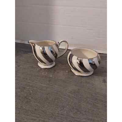 Sadler Lusterware Silver Pearl White Swirl Creamer and Open Sugar ...