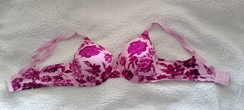 Worn 16C Edited Super Soft Bra Pink Floral Design Underwire Moulded ...