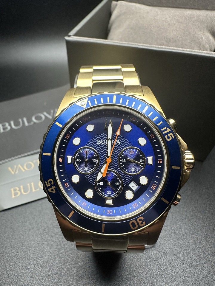 Bulova Mens Chronograph Quartz Watch Calendar Date Luminous 44mm 98B377 ...