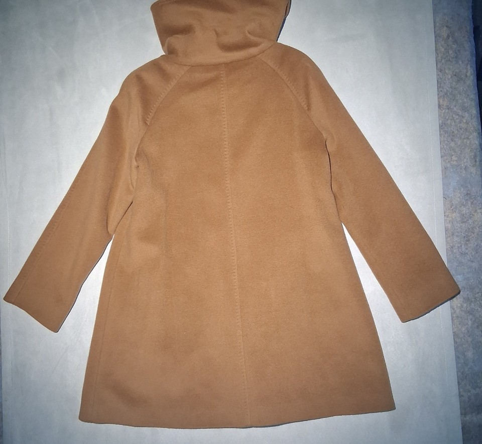 Womens Max Mara Long Coat Tan 100% Virgin Wool Actress Collar Size XL ...