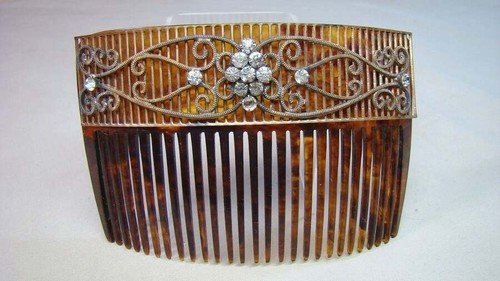 Vintage Tortoiseshell Celluloid Hair Comb w/Brass Decoration | eBay