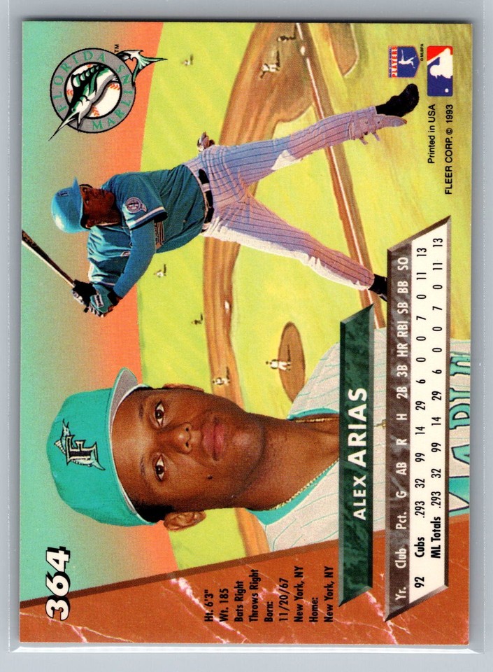 Alex Arias 1993 Ultra Rookie BASEBALL #364 Florida Marlins | eBay