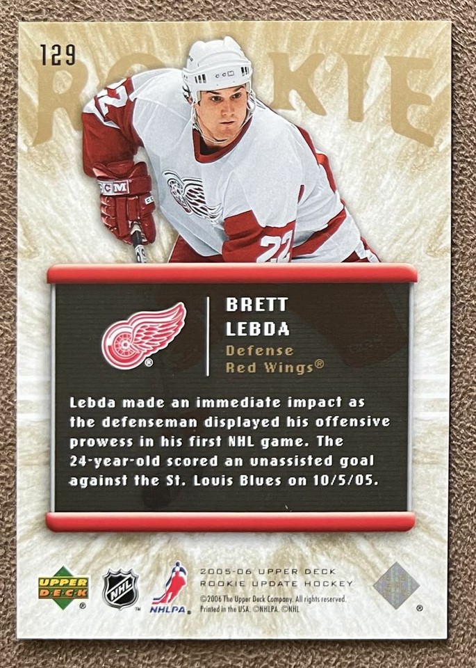 2005-06 Upper Deck Rookie Update Brett Lebda Rookie /1999 Detroit Red ...