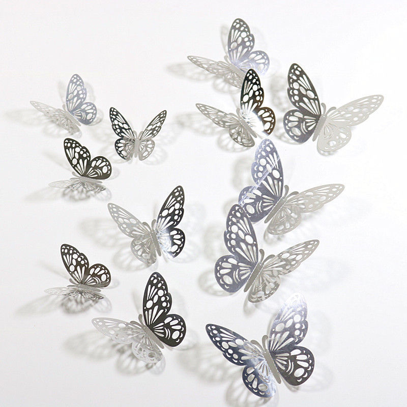 12pcs 3D Gold & Silver Butterfly Wall Stickers Art Decals Home Room ...