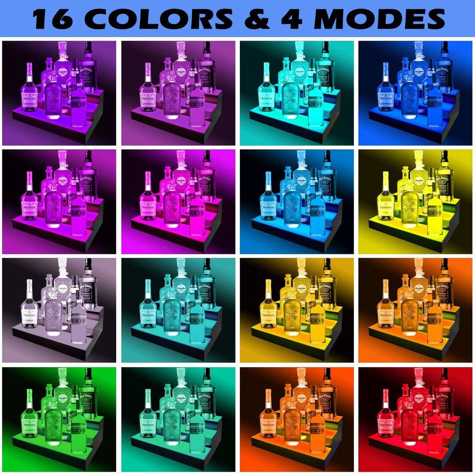 LED Lighted Liquor Bottle Shelf 3 Tier, 16 Inch Bar Shelf with Remote ...