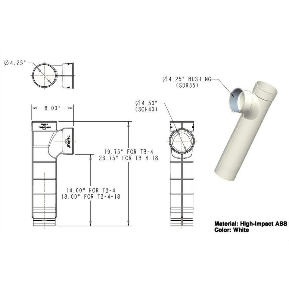 Septic Tank Tee Baffle 4 in Inlet Outlet Fits ABS PVC Pipe with SDR35 ...